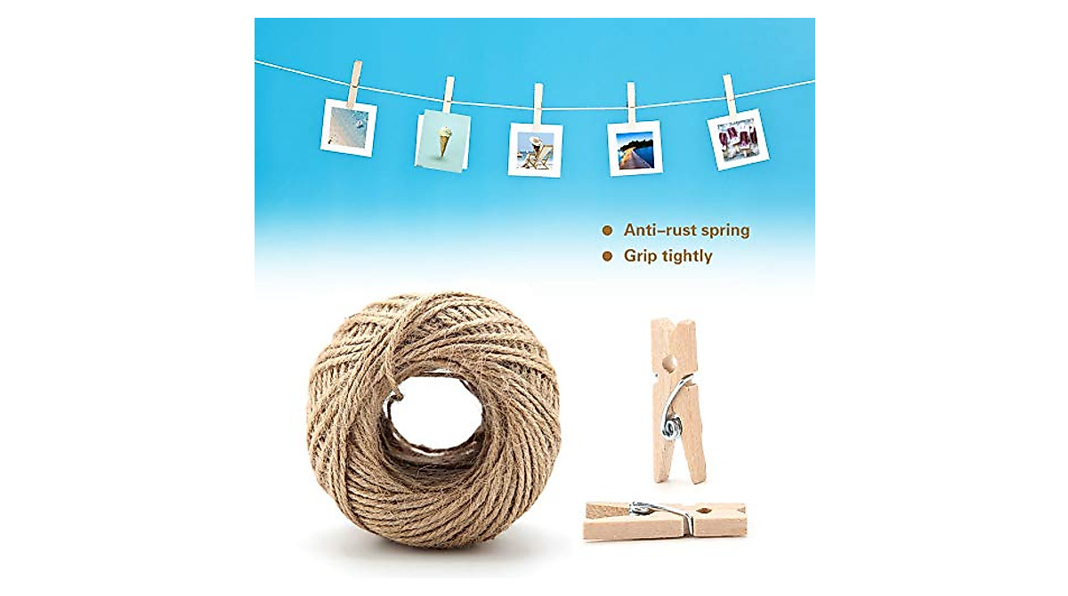 250pcs Mini Wooden Clips with Twine - Craft Decor Essentials