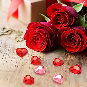 Red/Pink Acrylic Heart for Valentines Day, Wedding Heart Table Scatter Decoration, Flat Back Heart Rhinestones, 0.5 Inch (100)