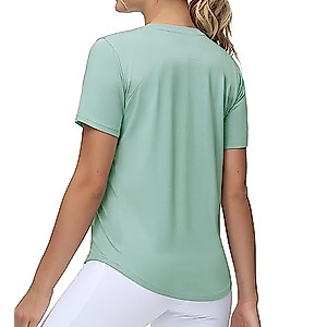 THE GYM PEOPLE Women's Workout Short Sleeve Breathable T-Shirts Athletic Yoga Tee Tops Light Green