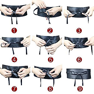 Wide Obi Belts for Women Faux Leather Black Thick Belt Lace Up Wrap Waistband L