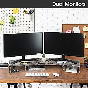 J JACKCUBE DESIGN Rustic Wood Dual Monitor Stand with Adjustable Angle Riser 2 Monitors Office Desk Organizer Computer Table top Screen Shelf for PC TV Laptop - MK547A
