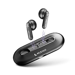 NexiGo Air T2 Ultra-Thin Wireless Earbuds, Qualcomm QCC3040, Bluetooth 5.2, 4-Mic CVC 8.0 Noise Cancelling for Clear Calls, aptX, 28H Playtime, USB-C, IPX5 Waterproof, Black (Renewed)