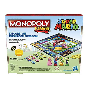 Monopoly Junior Super Mario Edition Board Game, Fun Kids' Ages 5 and Up, Explore The Mushroom Kingdom as Mario, Peach, Yoshi, or Luigi (Amazon Exclusive)