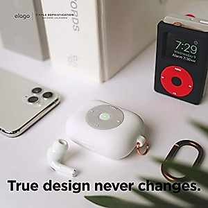 elago AW6 Case Compatible with AirPods Pro Case Cover, Retro Classic Music Player Design Case with Keychain, Durable Silicone, Classic Design [US Patent Registered] (White)