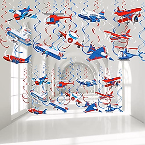 30 Pieces Airplane Hanging Swirls Decoration Airplane Party Supplies Airplane Foil Swirls Airplane Ceiling Whirls Airplane Spiral Streamers for Airplane Theme Party Baby Shower Birthday Party Favors