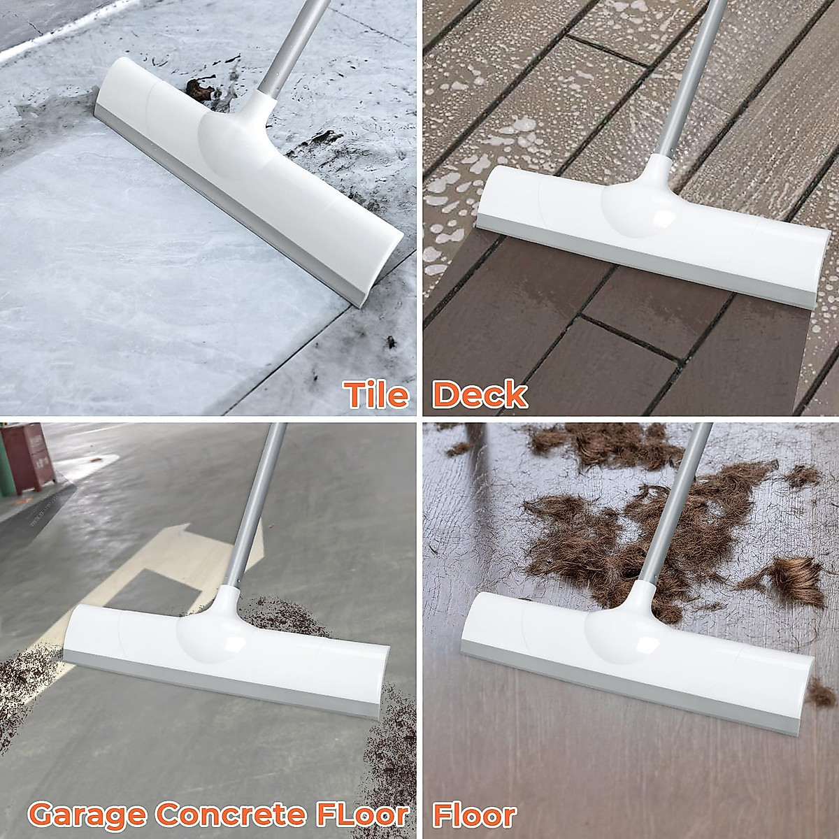 Floor Squeegee 50" Long Handle Rubber Squeegee Broom for Garage Concrete Shower Tile Pet Hair Deck Heavy Duty Floor Wiper Water Squeegee