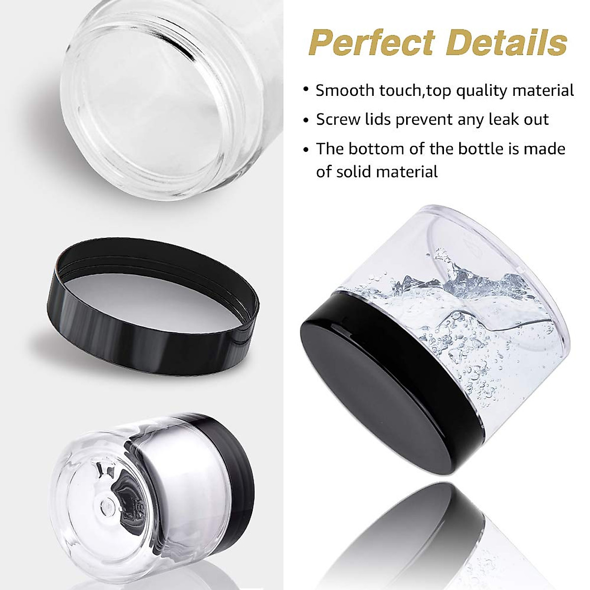 2oz Plastic Jars Round Cosmetic Containers with Lids | 20 Gram Clear Small Sample Containers (Set of 48) for Cream, Body Butter, Eye Shadow, Rhinestone, Lip Scrub, Travel - Labels & Spatulas