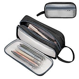 VIC VSEE Mesh Pencil Case Pencil Bag, Clear Pencil Pouch Multi-Purpose, Cute Pencil Case Large Capacity Makeup Bag Travel Office School College Gift for Adults Teen Girl Boy, Black