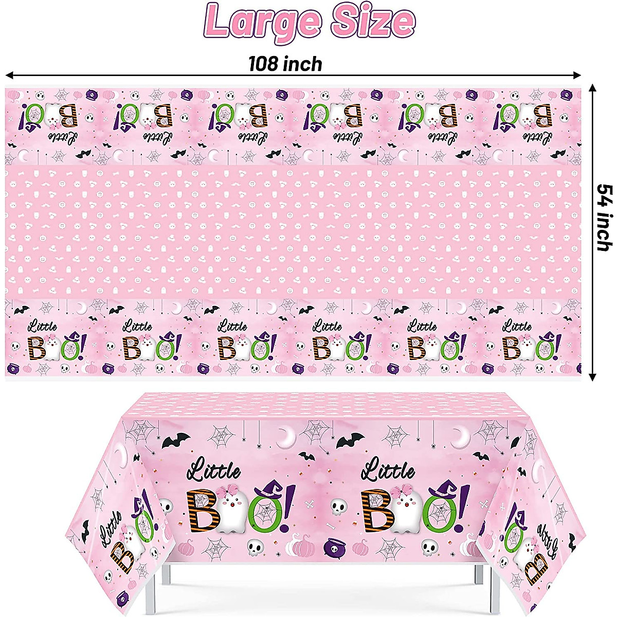 Haooryx 3 Pack Little Boo Table Covers Halloween Party Decoration Supplies, Plastic Rectangle Tablecloth Disposable Tablecover for Little Boo Theme Party Kids Birthday Baby Shower Decor, 108 x 54 Inch