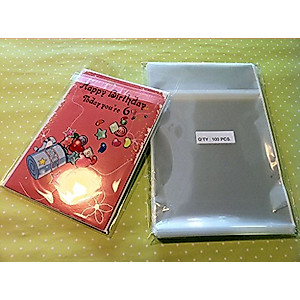 UNIQUEPACKING 500 Pcs 4 5/8 X 5 3/4 Clear A2+ (P) Card Resealable Protective Cello/Cellophane Bags - Tape Strip on Body