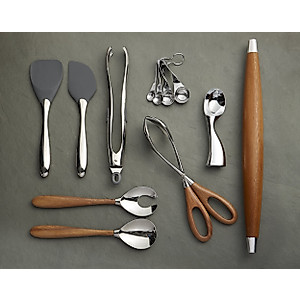 Nambe - Gourmet Collection - Curvo Serving Fork - Measures at 13" - Made with Acacia Wood and Stainless Steel - Designed by Steve Cozzolino