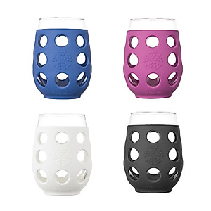 Lifefactory 17-Ounce BPA-Free Indoor and Outdoor Wine Glass 4-Pack with Protective Silicone Sleeve, Multi-Color