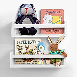 AHDECOR Nursery Room Bookshelf Wall Mount White Floating Shelves, Display Wall Shelf for Kids Room, Kitchen Spice Rack, Bathroom Decor, Book Shelves Organizer or Baby Nursery, Set of 2, 15 inch
