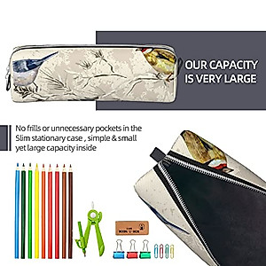 allgobee Pu Leather Pencil Bag Pen Case Little-Birds-Watercolor Students Stationery Pouch Pencil Holder Desk Organizer