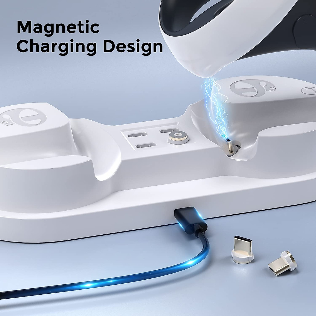 ECHTPower Charging Station for PS VR2 Sense Controller, Charging Dock Compatible with PS VR2 Controller with LED Indicator, Fast Charger Station with 4 Type-C Magnetic Interface, Type-C Charging Cable