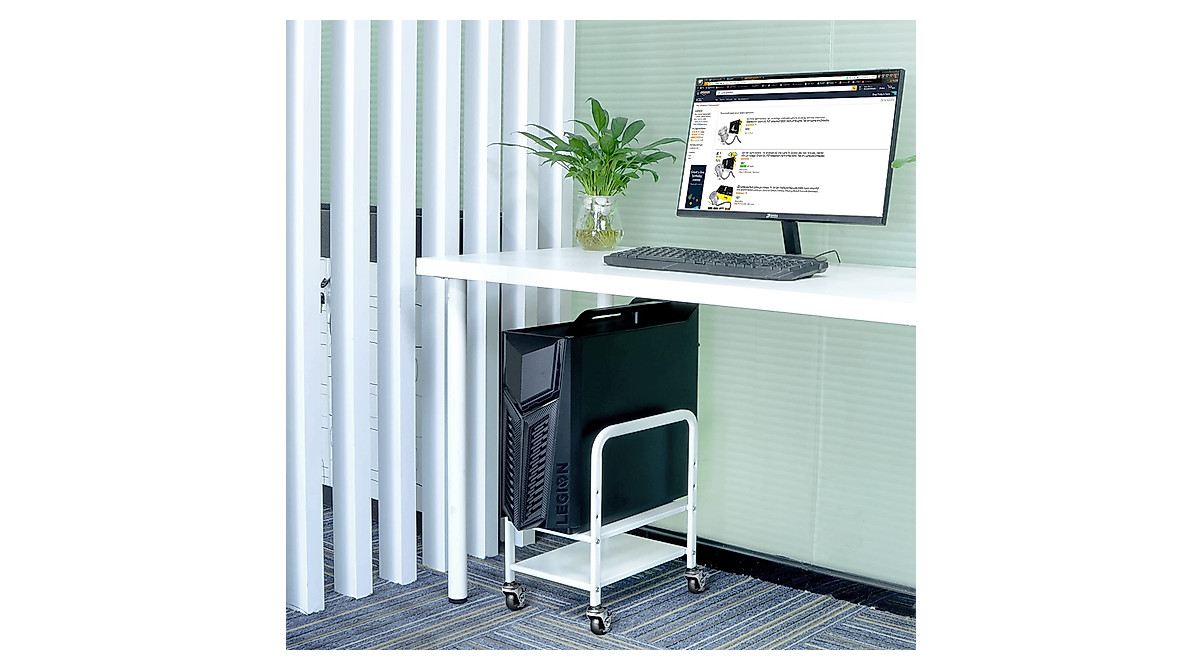 360Tronics White Adjustable PC Stand with Locking Wheels for Office & Home