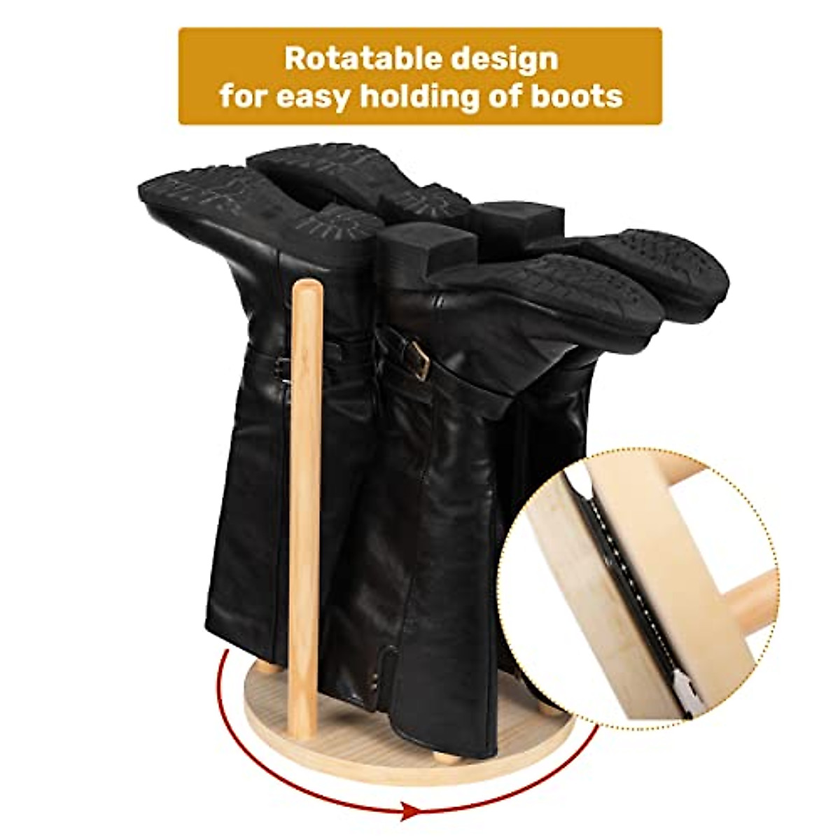 PARANTA Wooden Boots Storage Rack, 3-Pair Tall Boots Holder, Stand-Alone Rotatable Shoe Organizer, Natural