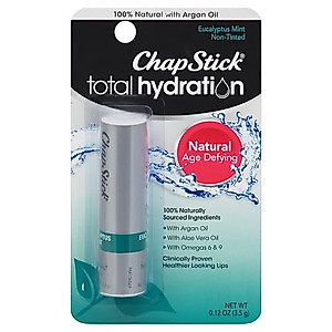 Chapstick Total Hydration (Eucalyptus Mint Flavor, 0.12 Ounce) Flavored Lip Balm Tube, Natural Age Defying Lip Care, Clinically Proven, Non-tinted, Eucalyptus Mint, 1 Count