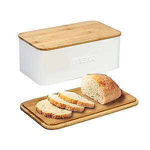 OUTSHINE White Bread Box for Kitchen Countertop, Bread Box with Cutting Board Lid, White Bread Box, Small Bread Box, Bread Bin, Bread Holder for Kitchen Counter