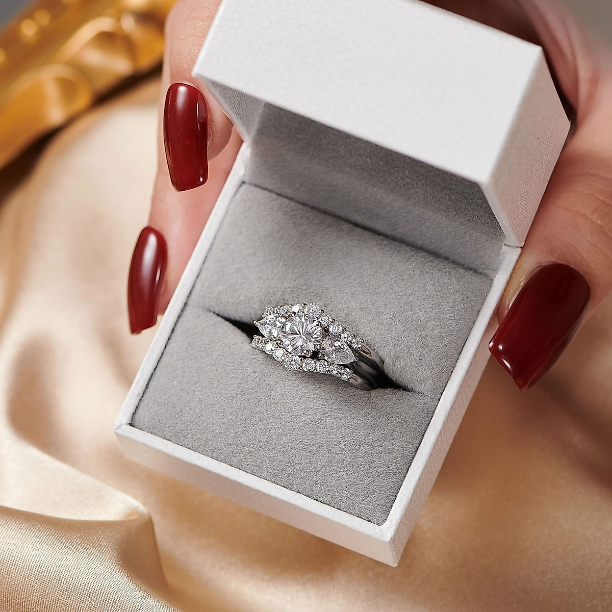 Wuziwen 1 Carat Wedding Ring Set for Women 3Pcs Engagement Rings CZ 925 Sterling Silver Size 7