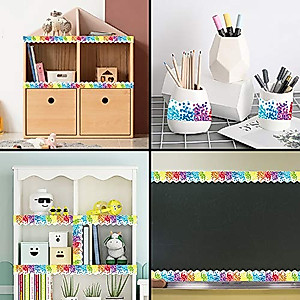 Rainbow Confetti Border Trim, Bulletin Borders Stickers, 66 ft Back to School Decoration Borders for Bulletin Board/Black Board Trim, Teacher Student Use for Classroom School Decoration
