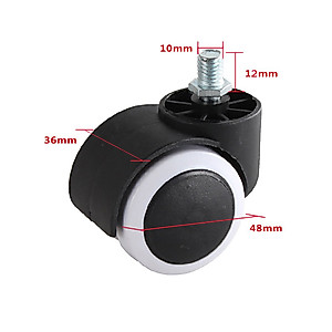 YIOVVOM Floor Protecting Rubber Office Chair Caster Wheels (Set of 5) fit for Metric M10x12 mm Screw Stem Chinese standard chairs 2 Inch (Black/Gray)