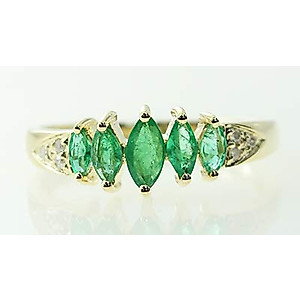 Gin & Grace 10K Yellow Gold Natural Zambian Emerald Ring with Natural Diamonds|Ethically, authentically & organically sourced Marquise-Cut Emerald hand-crafted jewelry for her | Emerald Ring
