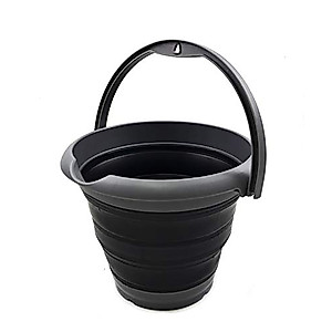 SAMMART 5L (1.32 Gallon) Collapsible Plastic Bucket - Foldable Round Tub - Portable Fishing Water Pail - Space Saving Outdoor Waterpot (5L Round, Grey/Black)