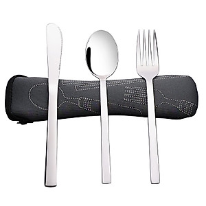 Fiazony 3-Piece Stainless Steel Traveling Cutlery for School, Office, Company, Camping Flatware with Carrying Case