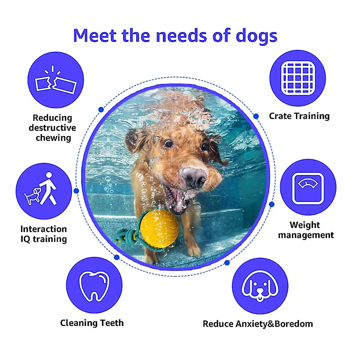 Dog ball on rope toys for aggressive chewers,Interactive dog ball toy almost indestructible for small dogs,Floating puppy chew toys2.76in