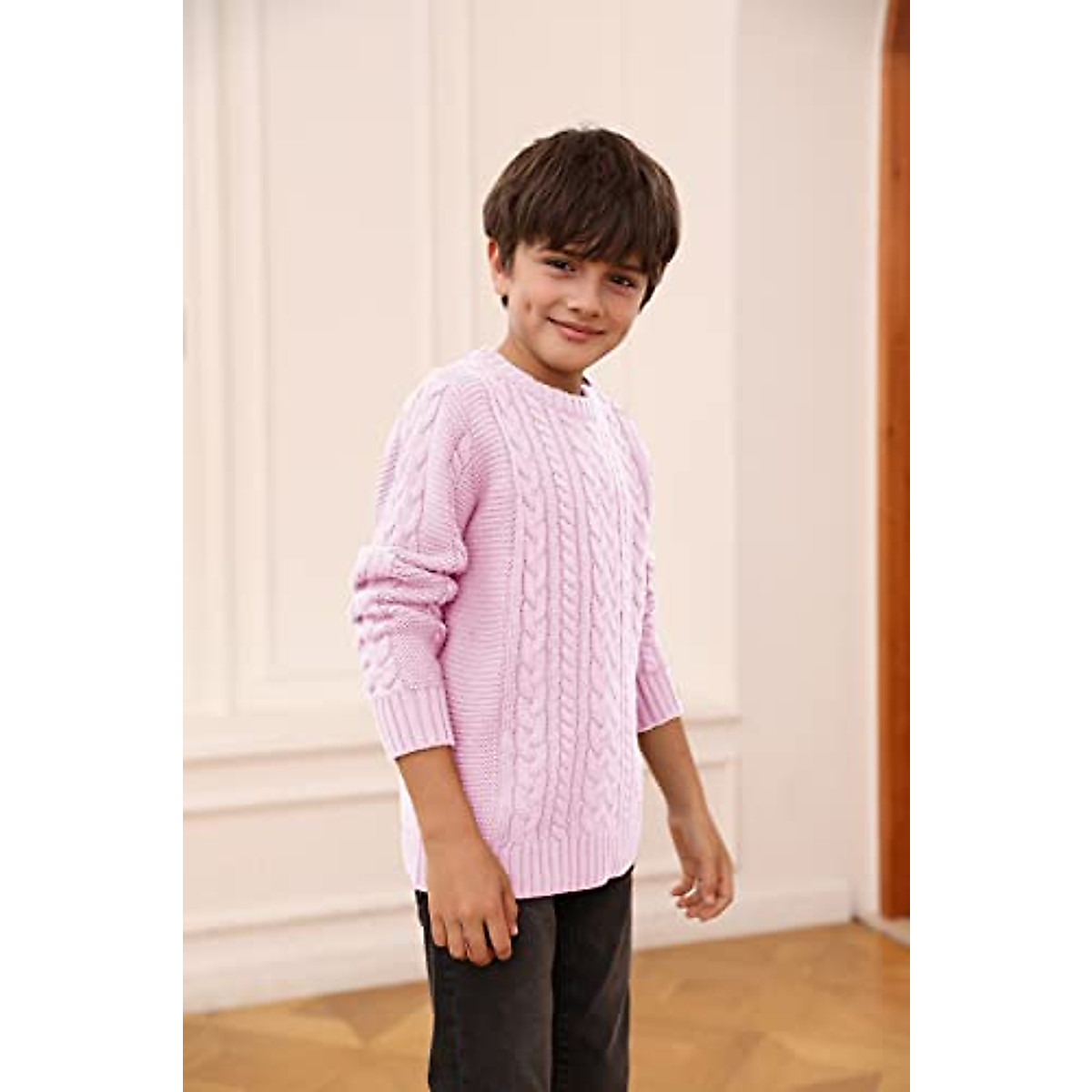 Toddler Crew Neck Sweater Little Kids Long Sleeve Knitted Pullover Sweater Tops with Button Clouser for Boys Girls Pink