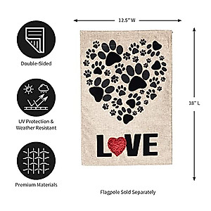 Evergreen Pet Lovers Paw Prints Heart Burlap Flag | 18 x 12.5 inches |Indoor Outdoor Weather Resistant | Double Sided | Valentine's Day or Pet Appreciation for Home House Garden Décor