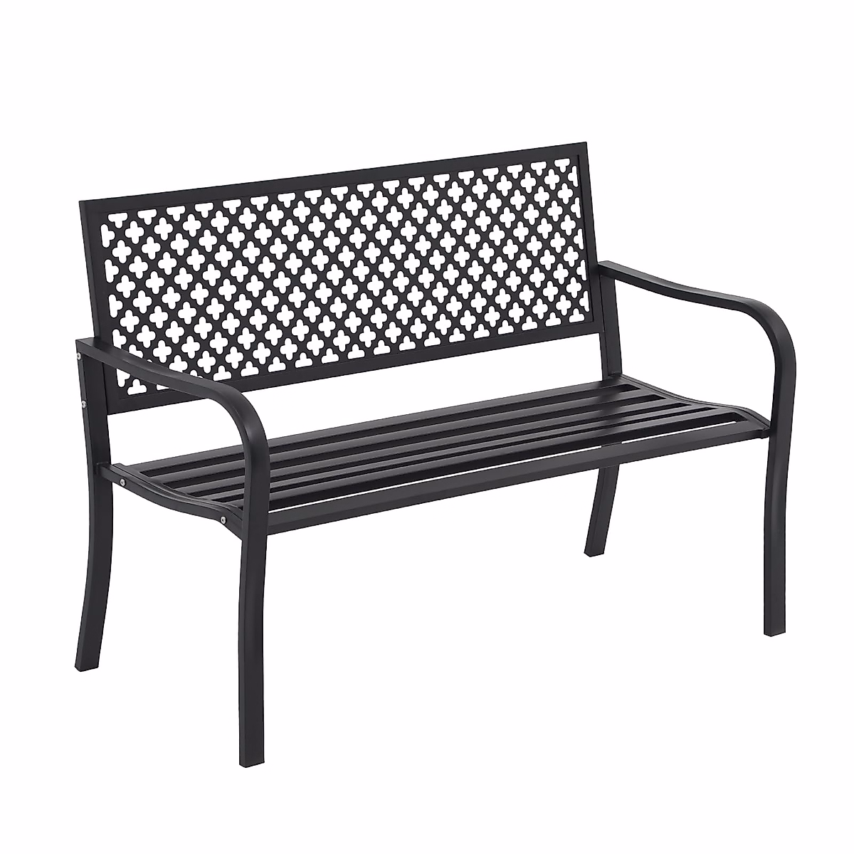 Verano Garden Outdoor Patio Bench Rust-Resistant Metal Park Bench with Armrest, Black Garden Bench for Yard, Porch, Park, Lawn