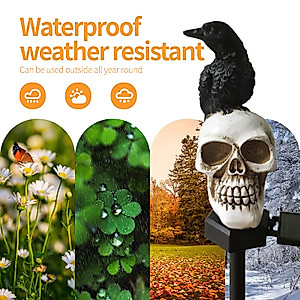 QH Garden Halloween Outdoor Decoration - Solar Lights, Waterproof Ghost & Skull Lights with Black Crow, Skeleton Stakes with LED, Stunning Decorations