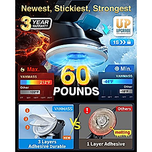 VANMASS 2022 Newest Car Phone Holder Mount [Upgraded Super Suction] Dashboard Phone Holder, Cell Phone Holder Car Dash Windshield Air Vent Stand for iPhone 14 13 12 Pro Max Samsung, Matt Black