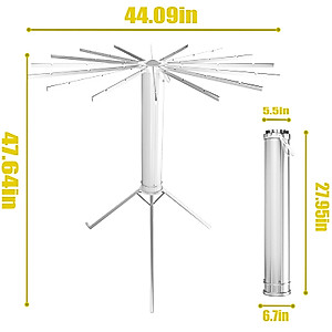 LQDMAER Tripod Clothes Drying Rack Portable, Collapsible Tripod Drying Rack Clothing with Retractable 16 Rods, Spinning Tripod Laundry Clothes Drying Rack, Tripod Clothes Dryer Rack - Weight 7.9lb