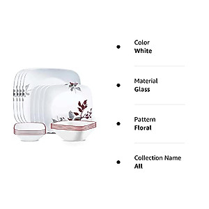 Corelle Kyoto Leaves 16pc, Service for 4, Dinnerware Set, 8 plates bowls, Chip & Break Resistant, Dinner and Corelleware White