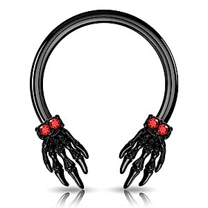 Melighting Skeleton Hand Septum Rings 16G Black Daith Earrings Halloween Septum Jewelry Clear CZ Surgical Steel 316L Helix Earring Cartilage Tragus Piercing for Women Men