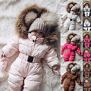 Boy Baby Coat Jumpsuit Warm Girl Winter Infant Jacket Outerwear Hooded Romper Boys Snow Suits (Q-White, 3 Months)