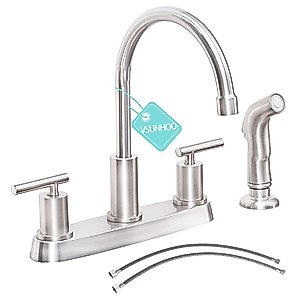 Kitchen Faucet with Sprayer, Brushed Nickel Kitchen Sink Faucet, 3 or 4 Hole RV Faucet for Kitchen Sink, Stainless Steel Touch Kitchen Faucet with Side Sprayer, TDLKF024L