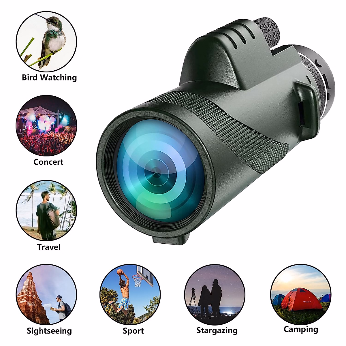 Monocular Telescope 80x100 High Powered for Adults for Smartphone Adapter Telescope Hunting Wildlife Bird Watching Travel Camping Hiking-Green