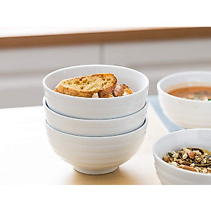 LAUCHUH Stackabel Bowl Set Porcelain Soup Bowls 28 Ounces Cereal Bowl Set with Serving Stand Large Bowl Porcelain Cereal Soup Salad with Bowl Organizer, 6 pack