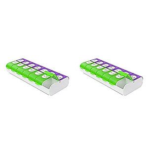 EZY DOSE Weekly (7-Day) Pill Organizer, Vitamin Case, and Medicine Box, 2 Times a Day, AM PM, Large Compartments, Easy Fill All Compartments at Once, Color May Vary (Pack of 2)