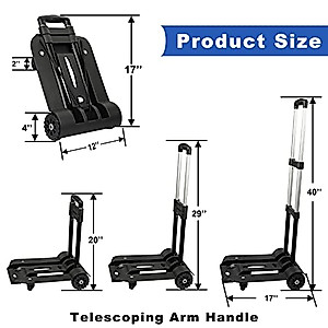tomser Folding Hand Truck 4 Wheel-rotate 360 lbs Heavy Duty Solid Construction Utility Cart Compact and Lightweight for Luggage/Personal/Travel/Auto/Moving and Office Use