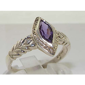 925 Sterling Silver Real Genuine Amethyst Womens Band Ring - Size 7