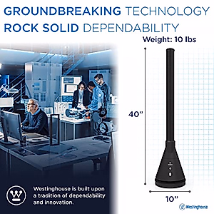 Westinghouse All Season Electric Fan 40 Inches With Heater | Minimalist Heated Bladeless, Oscillating With Remote Control (Black)