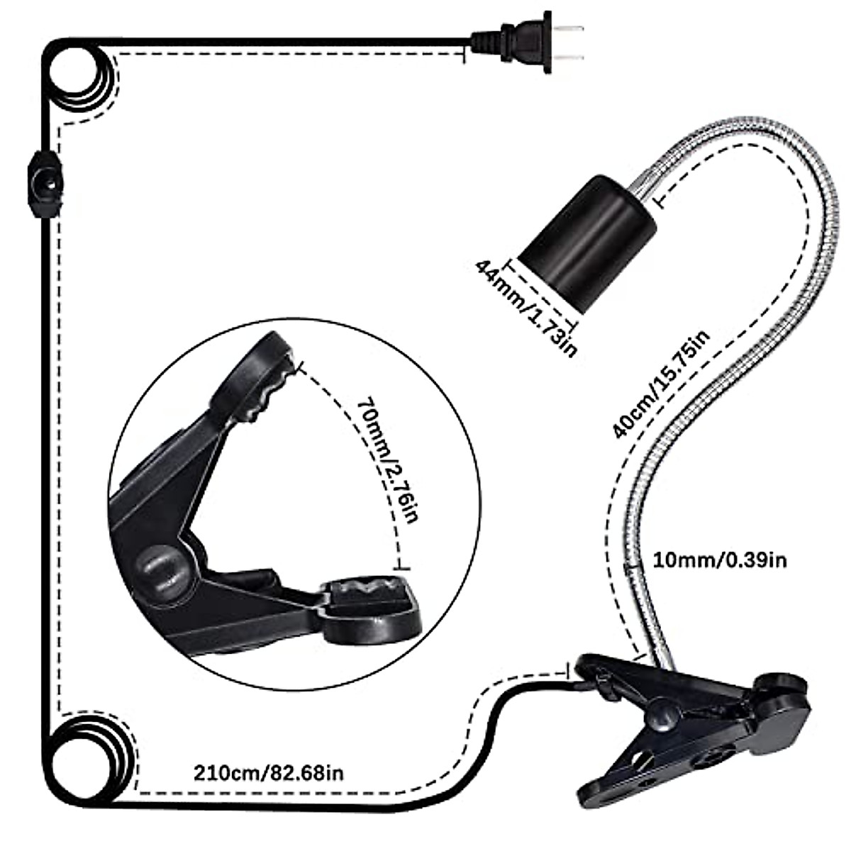 Pet Heating Light Lamp,Turtle Tank Light for Rreptiles,Flexible Clamp Lamp,Stand Heat Lamp,Adjustable Reptile Clamp Heat Lamp,with Clamp E27 Base 360° Hose Aquarium,for Reptiles Lizard Turtle,No Bulb