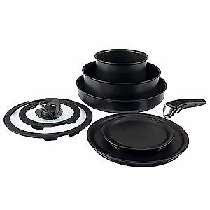 T-fal Ingenio Nonstick Cookware Set 8 Piece Induction Stackable, Detachable Handle, Removable Handle, RV Cookware, Cookware, Pots and Pans, Oven, Broil, Dishwasher Safe, Black