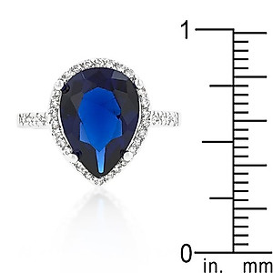 Kate Bissett Genuine Rhodium Plated Sapphire Blue Ring with Pear Shape Sapphire Blue Cubic Zirconia Size 7