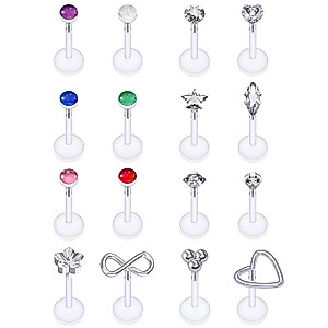 SCERRING 16g Lip Rings Clear Acrylic Flexible Labret Monroe Lip Rings Nail Tragus Helix Earrings Studs Ring Medusa Piercing Jewelry Retainer 8mm 16PCS